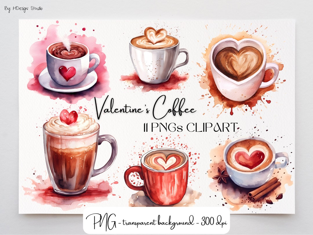 Valentine Coffee Clipart, Valentines Clipart, Watercolor Coffee Mug ...