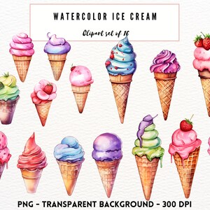 Ice Cream Watercolor Clipart Ice Cream Cone Clip Art Ice Cream Graphics ...