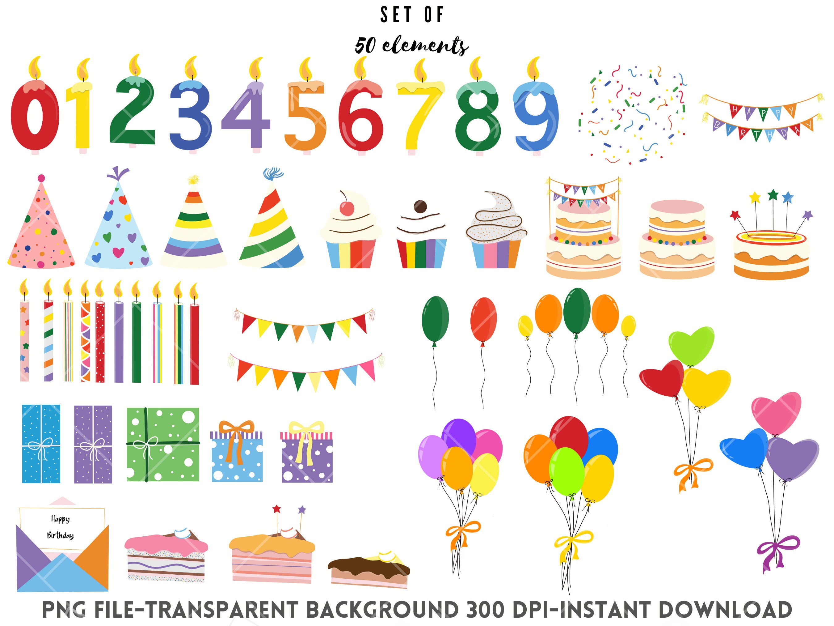 Rainbow Birthday Clipart Bundle Rainbow Clipart Set Birthday - Etsy