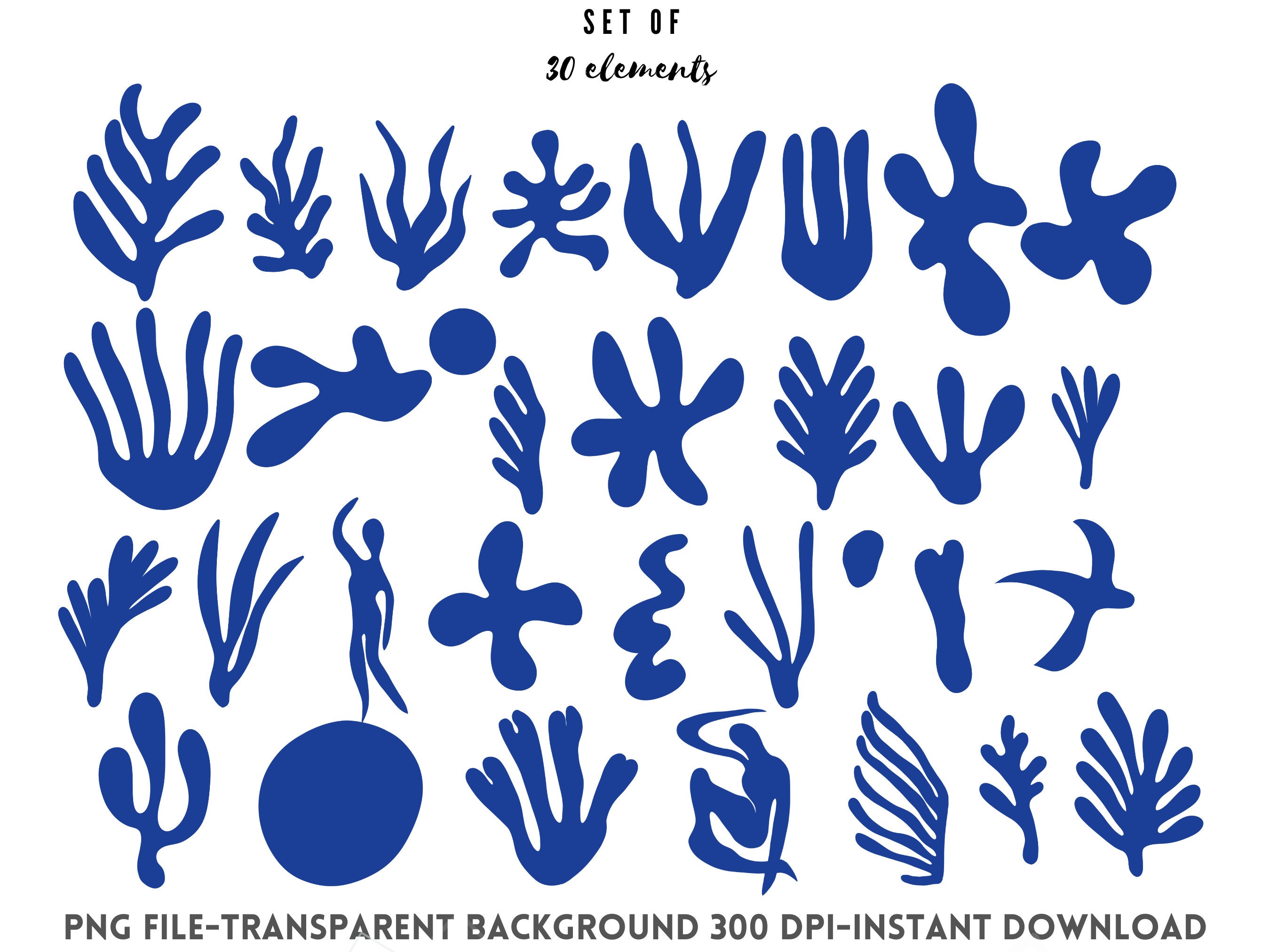 Abstract Matisse Blue PNG Inspired Clipart Midcentury Aesthetic Matisse ...