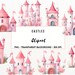 Pink Castles PNG Clipart Princess Castle Clipart Watercolor Castle Printable Watercolor ...