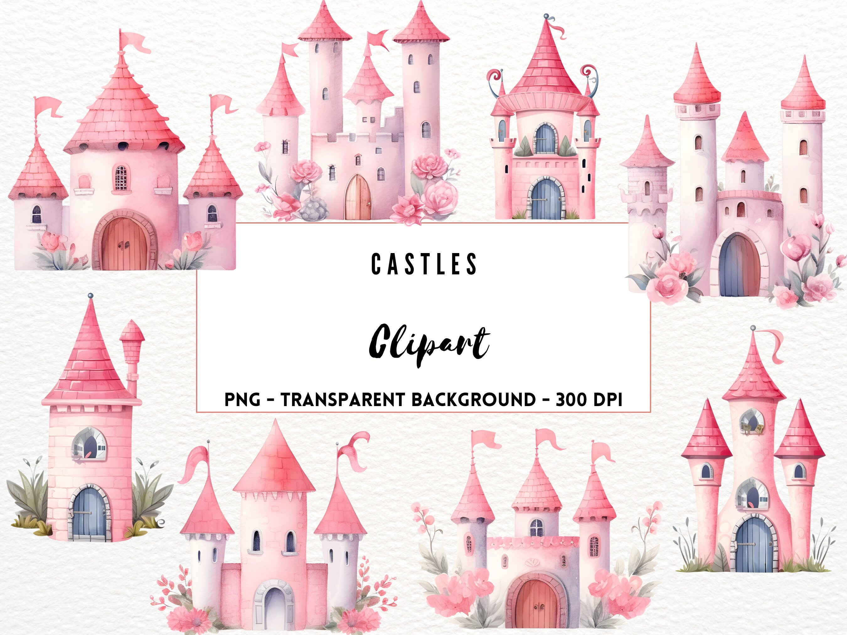 Pink Castles PNG Clipart Princess Castle Clipart Watercolor Castle ...