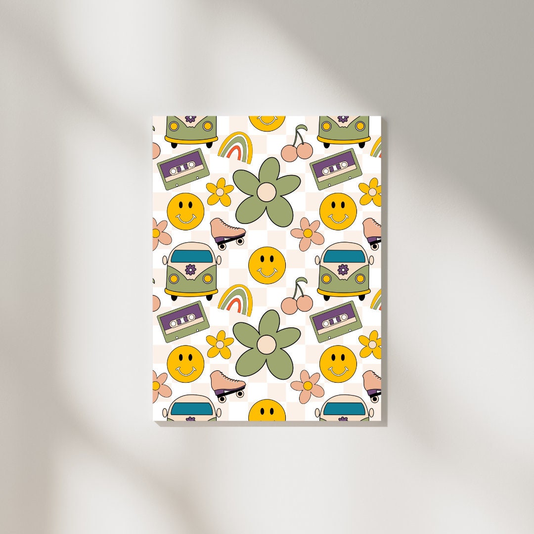 Retro Digital Paper Smiley Face Seamless Pattern Retro - Etsy