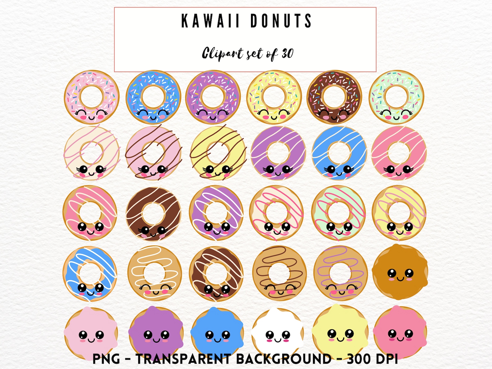 Kawaii Food Clipart Donuts Clipart Bundle Doughnut Clipart Food Clipart ...