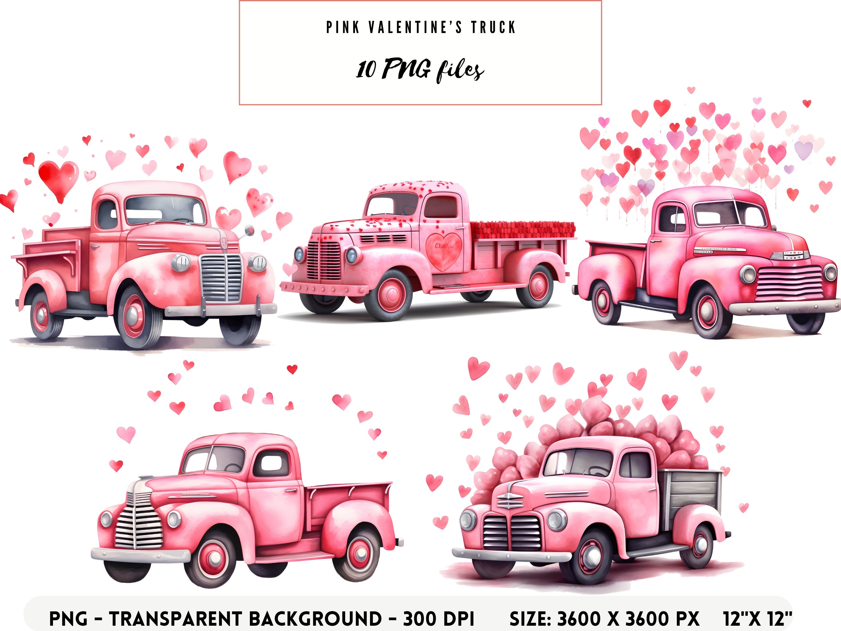 Valentines Day Clipart, Valentine's Truck PNG, Pink Vintage Truck ...