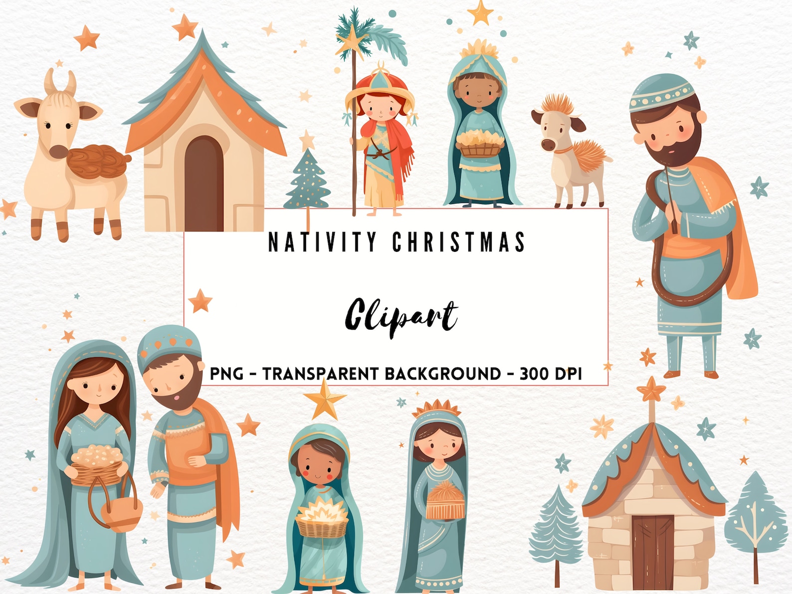 Nativity Christmas Clipart PNG Religious Clipart Christianity Bundle ...