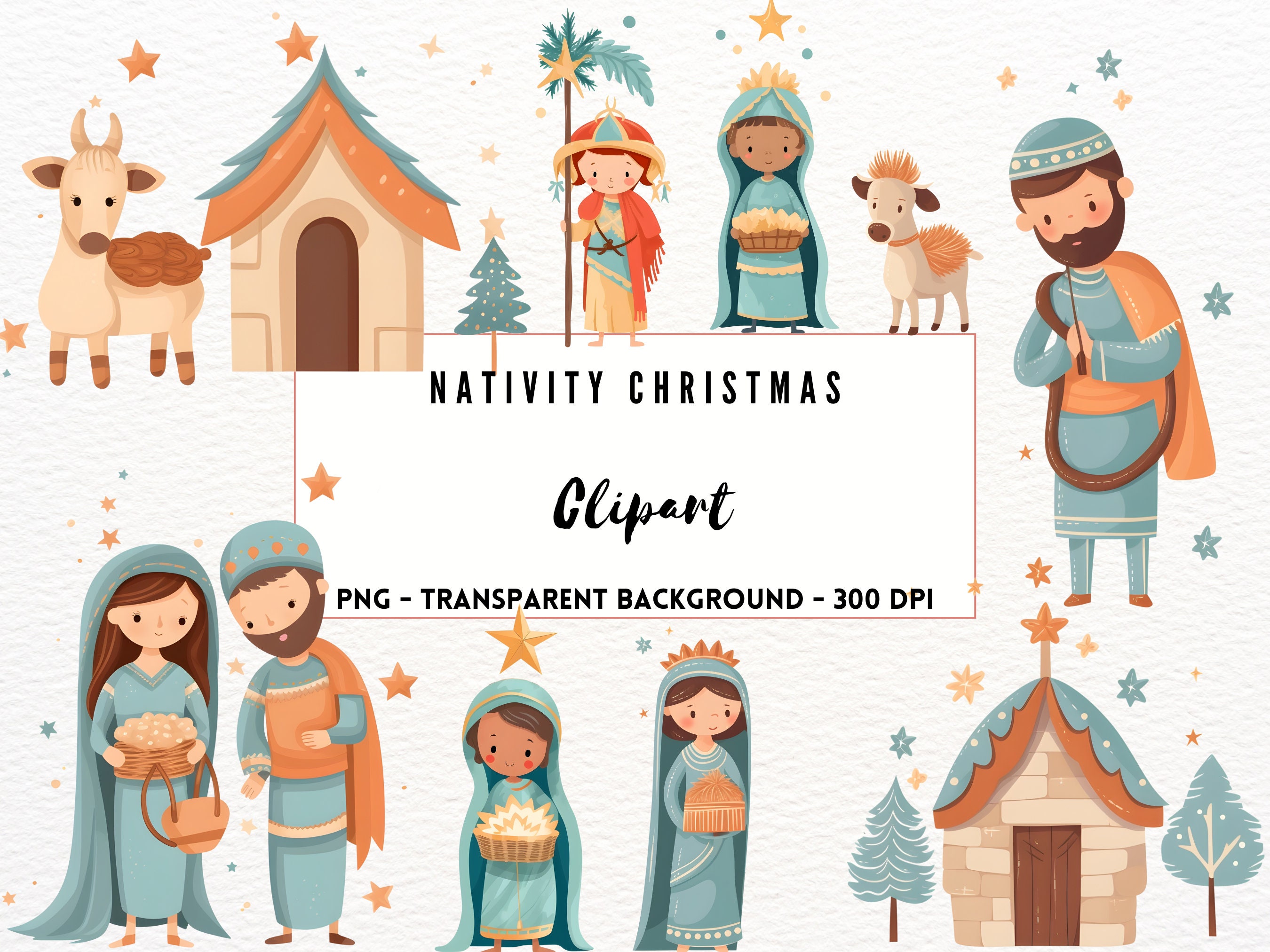 Nativity Christmas Clipart PNG Religious Clipart Christianity Bundle ...