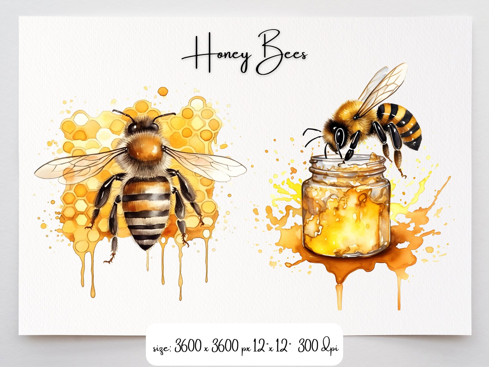 Honey Bees Watercolor Clipart, Bumble Bees Clipart, Honey Bees Clipart ...