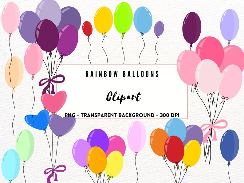 Rainbow Party Balloons Clipart Set Rainbow Balloons Clipart Set Pastel ...