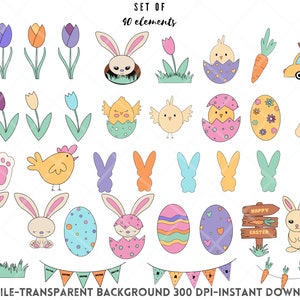 Easter Clipart Retro Easter Clipart Bundle Bunny Clipart Easter Chicks ...