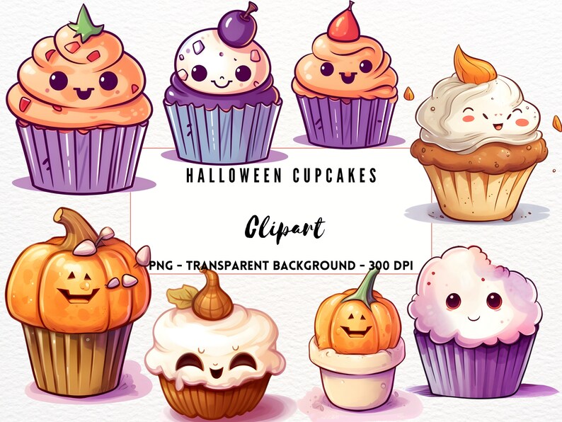 Halloween Cupcakes Clipart Cute Halloween Cupcakes PNG Candy - Etsy