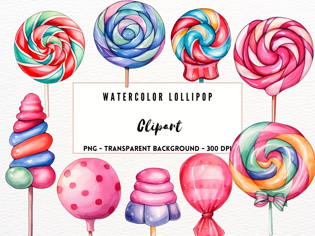 Lollipop Watercolor Clipart Rainbow Lollipop Printable Graphic Lollipop ...