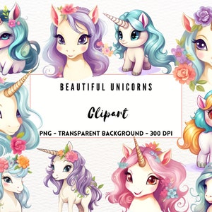 Unicorn Clipart Bundle Watercolor Rainbow Unicorn Clipart Fantasy Clip ...