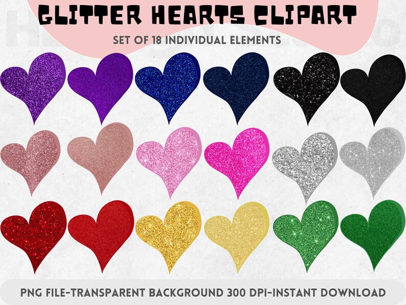 Glitter Hearts Clipart PNG Clip Art Set of Hearts Rainbow Glittery ...