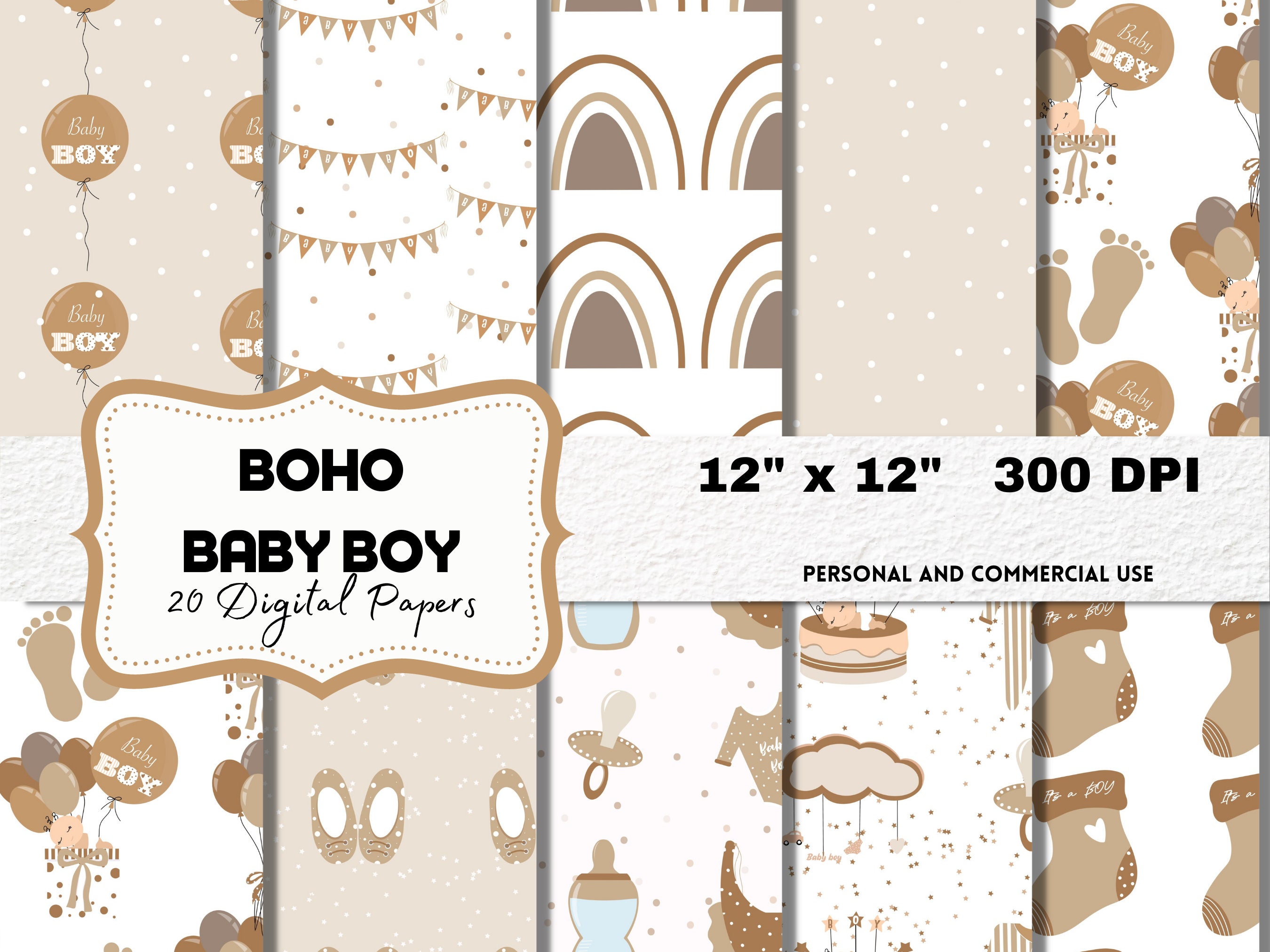 Boho Baby Boy Digital Paper Boho Digital Paper Scrapbooking Baby Shower ...
