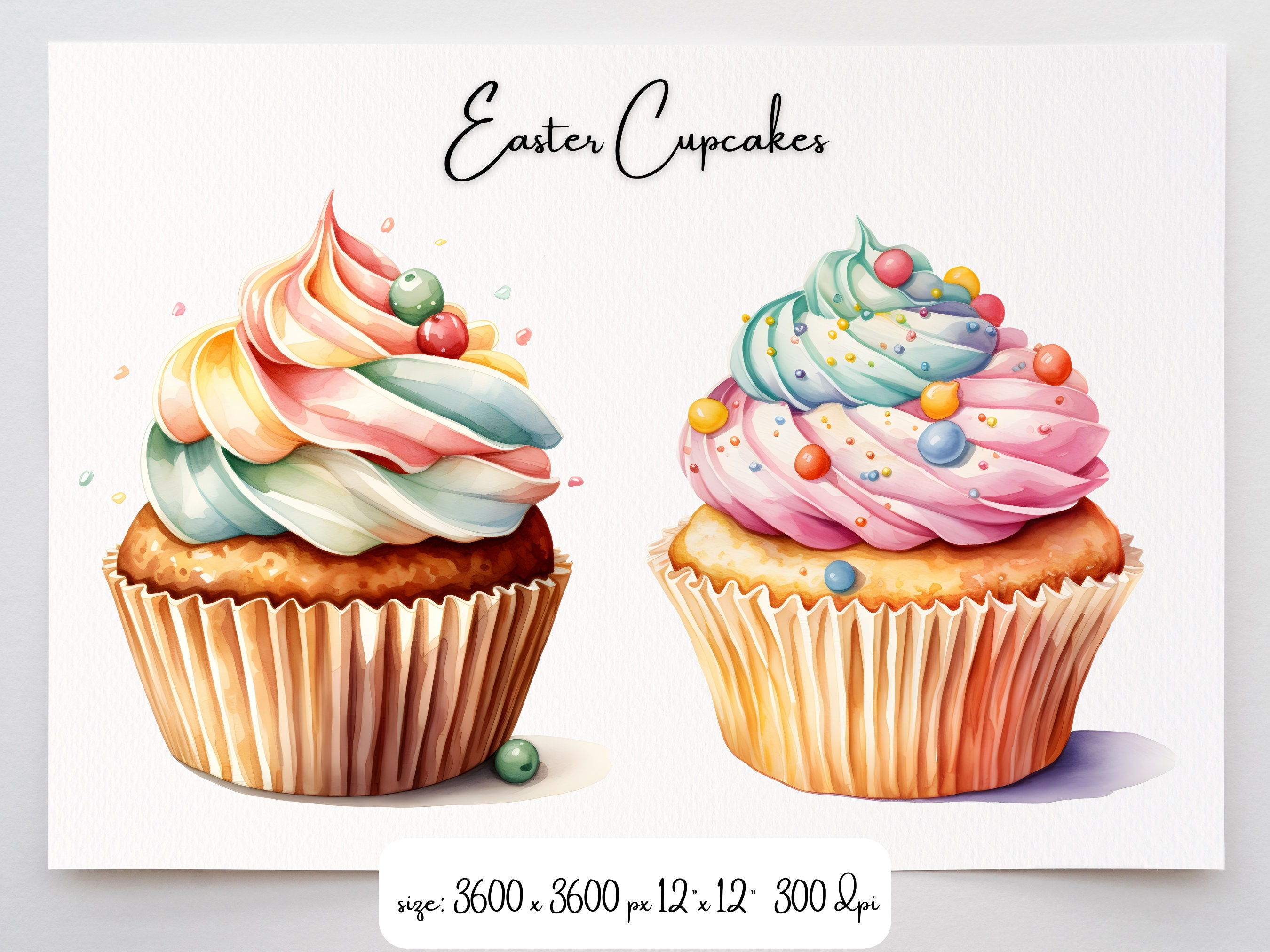 Easter Cupcake Clipart, Watercolor Easter, Cupcake Clipart, Easter ...