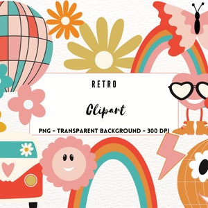 Retro Clipart Bundle Groovy Hippie Daisy Flower Retro Vibes Digital ...