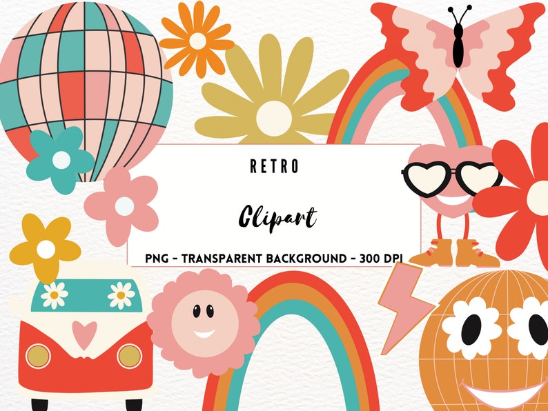 Retro Clipart Bundle Groovy Hippie Daisy Flower Retro Vibes - Etsy