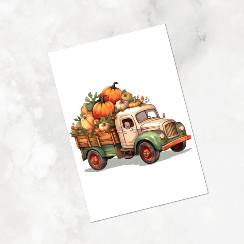 Autumn Truck Watercolor Pumpkin Truck Sublimation Design Pick up Car ...