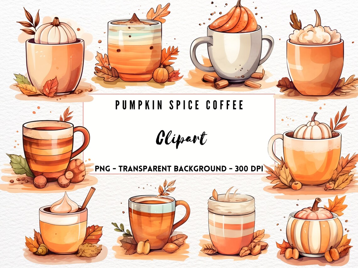 Pumpkin Spice Clipart Pumpkin Coffee Clipart Watercolor Pumpkin Clipart ...