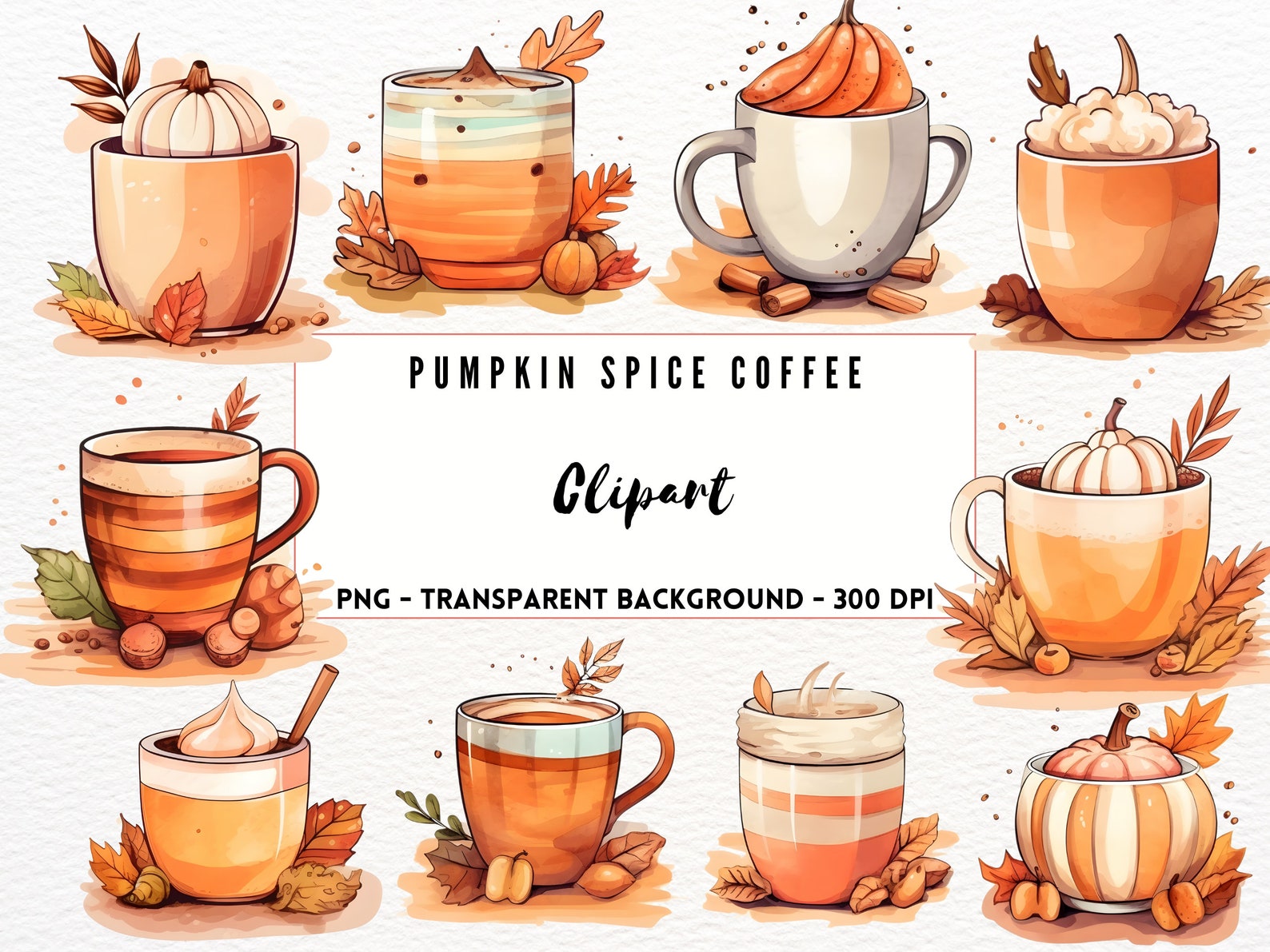 Pumpkin Spice Clipart Pumpkin Coffee Clipart Watercolor Pumpkin Clipart ...