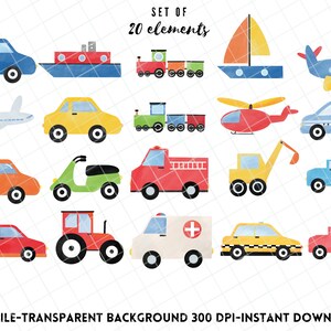 Watercolor Transportation Clipart Set of 20 Watercolor Vehicles Clip ...
