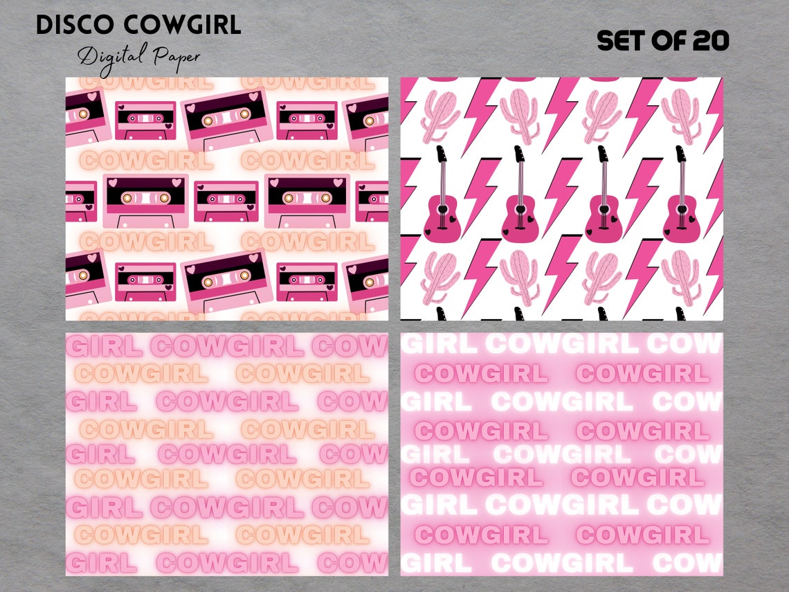 Disco Cowgirl Seamless Pattern Digital Paper Set of 20 Disco Cowgirl ...