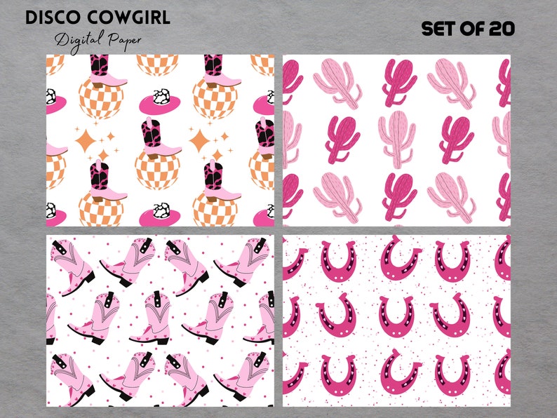 Disco Cowgirl Seamless Pattern Digital Paper Set of 20 Disco Cowgirl ...