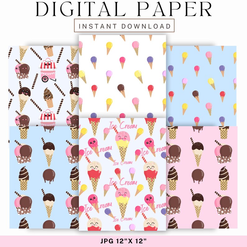 Ice Cream Digital Paper Pack Ice Cream Pattern Scrapbook Paper Ice ...