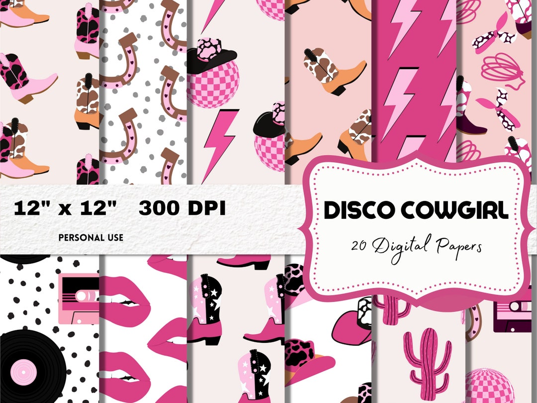 Disco Cowgirl Seamless Pattern, Digital Paper, Set of 20, Disco Cowgirl ...