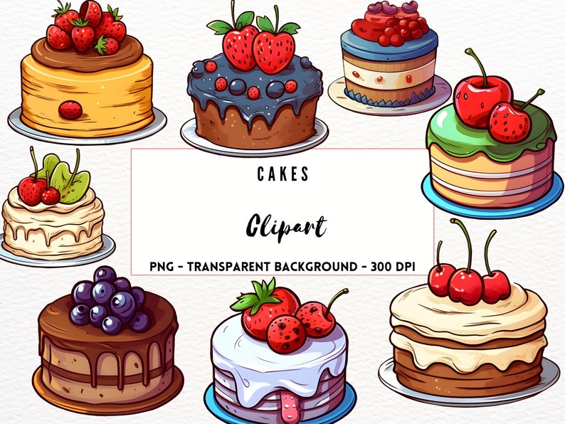 Cake Clipart Birthday Cake Clipart Bundle PNG Baking Clipart Dessert ...