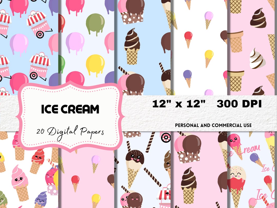 Ice Cream Digital Paper Pack Ice Cream Pattern Scrapbook Paper Ice ...
