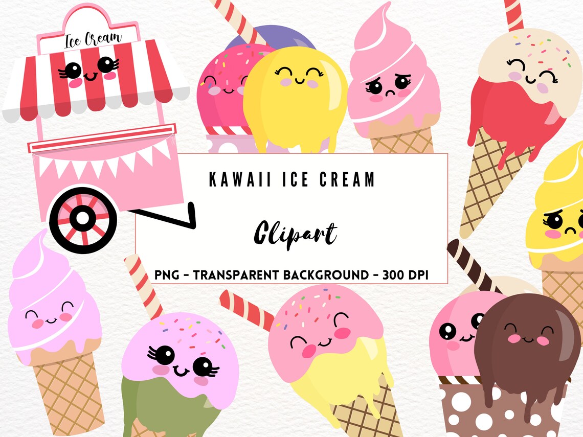 Kawaii Clipart Ice Cream Clipart Bundle Ice Cream Cone Clipart Ice ...