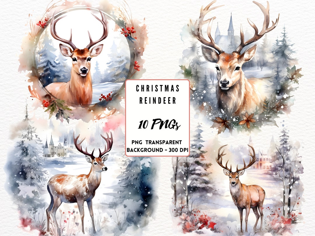 Watercolor Reindeer Clipart, Christmas Reindeer, Winter Clipart ...