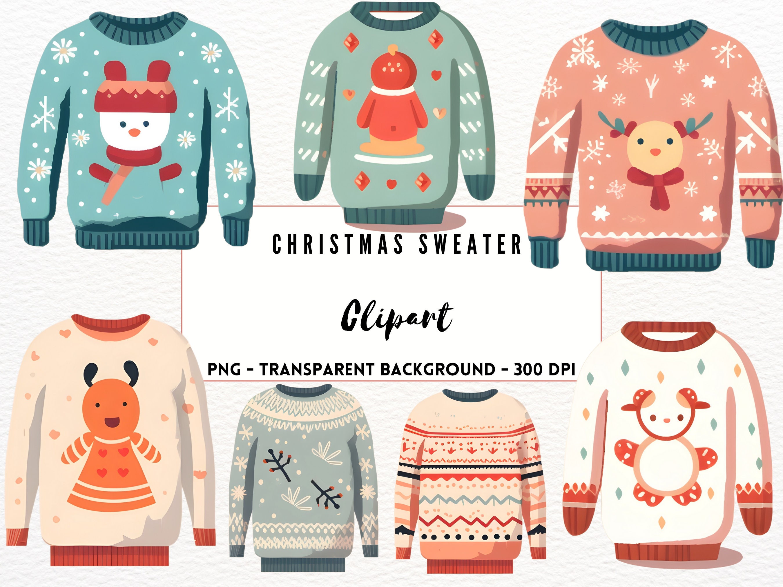 Christmas Sweaters Clipart PNG Ugly Sweaters Clipart Christmas - Etsy