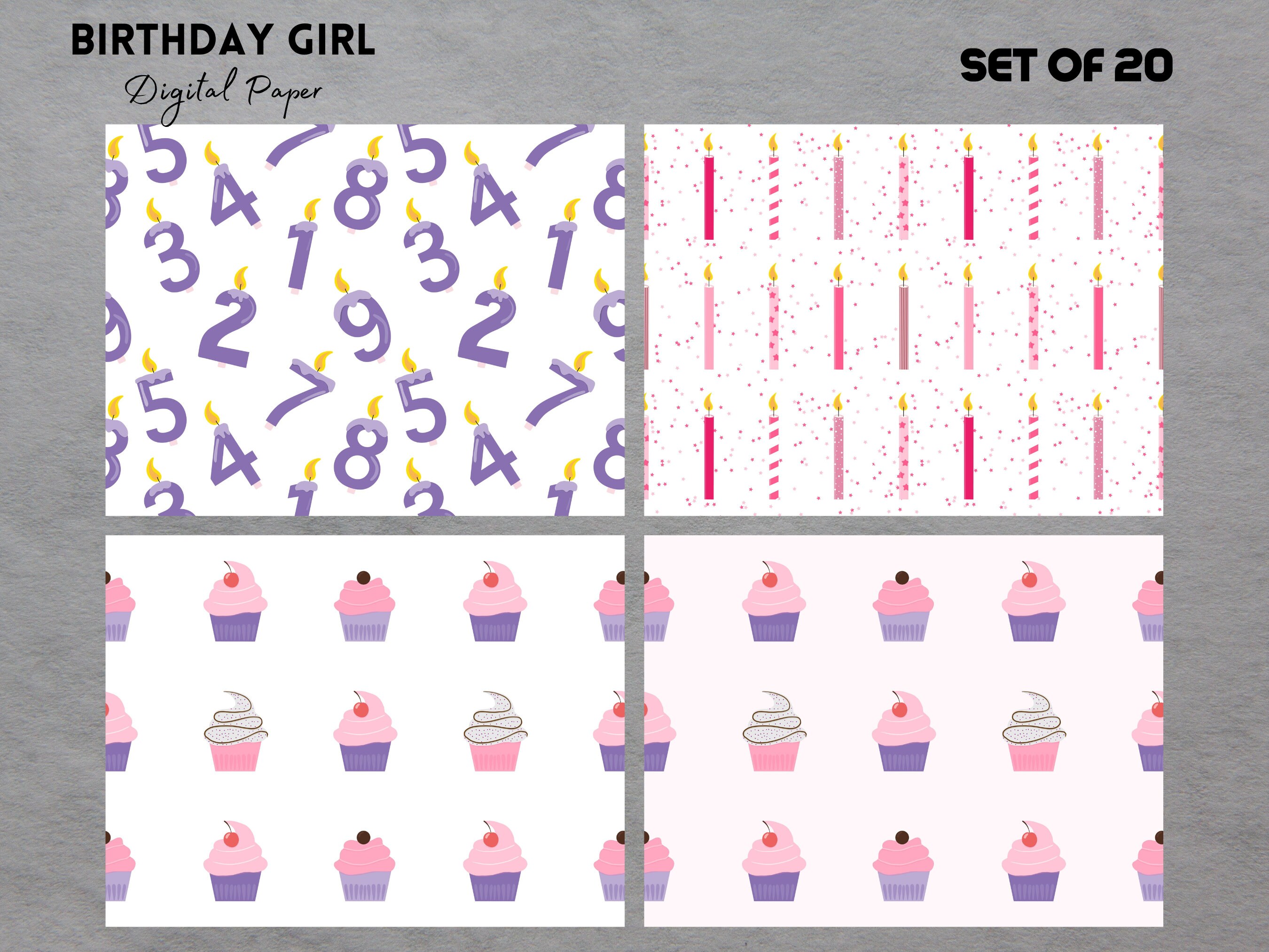 Happy Birthday Digital Paper Birthday Girl Scrapbook Paper Birthday ...