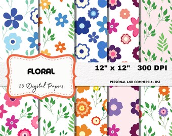 Pattern Clipart With Flowers Digital Paper Flowers Seamless Pattern ...