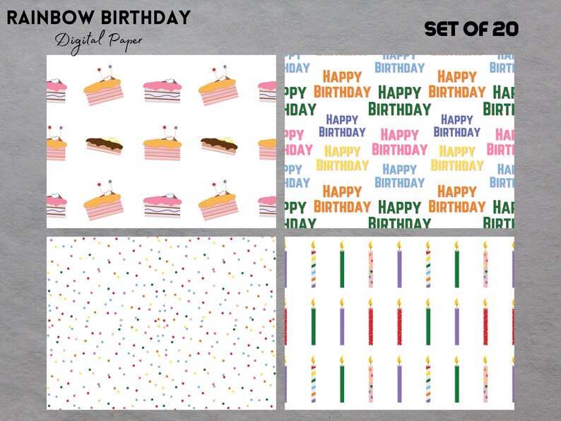 Rainbow Happy Birthday Digital Paper Birthday Scrapbook Paper - Etsy