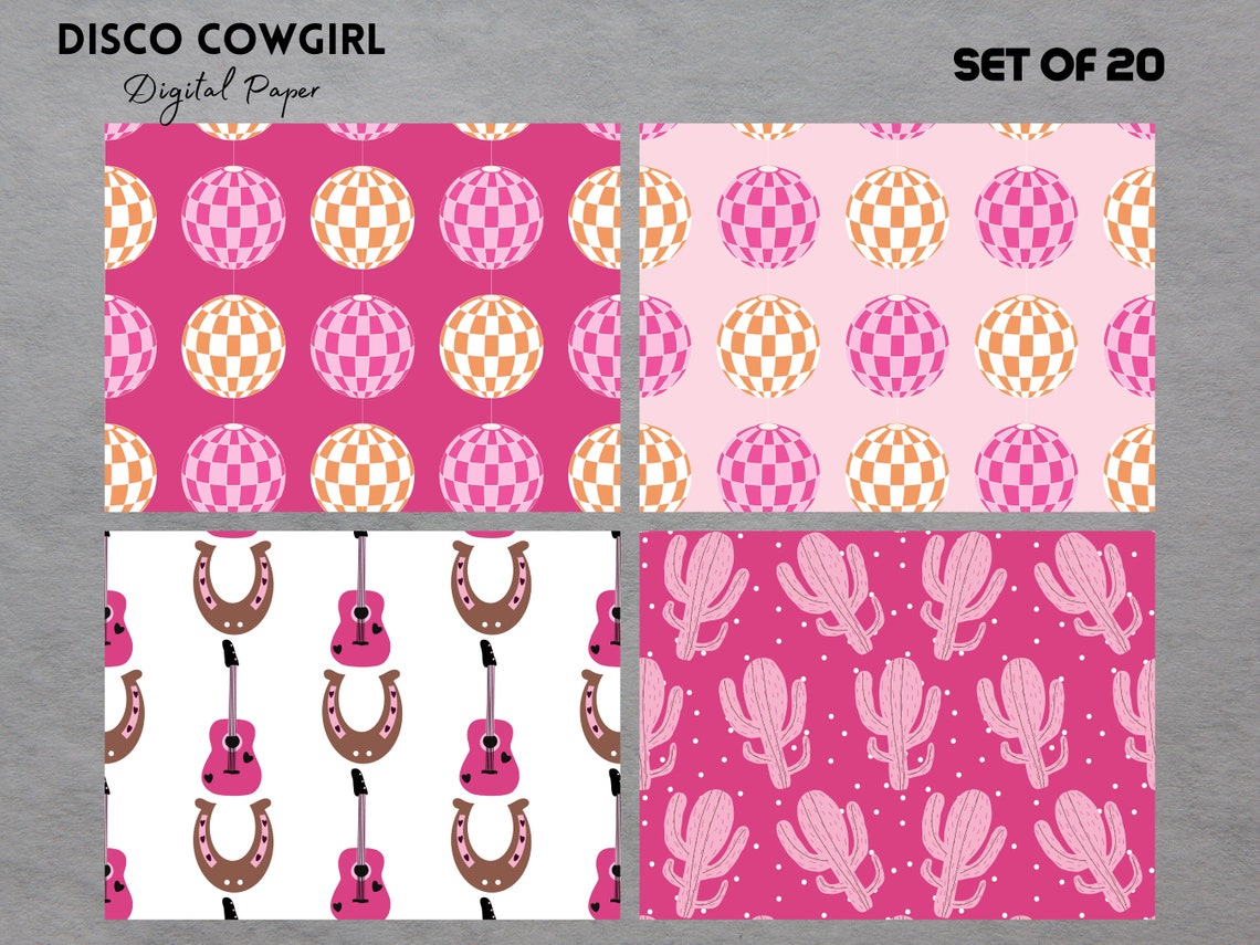 Disco Cowgirl Seamless Pattern Digital Paper Set of 20 Disco Cowgirl ...