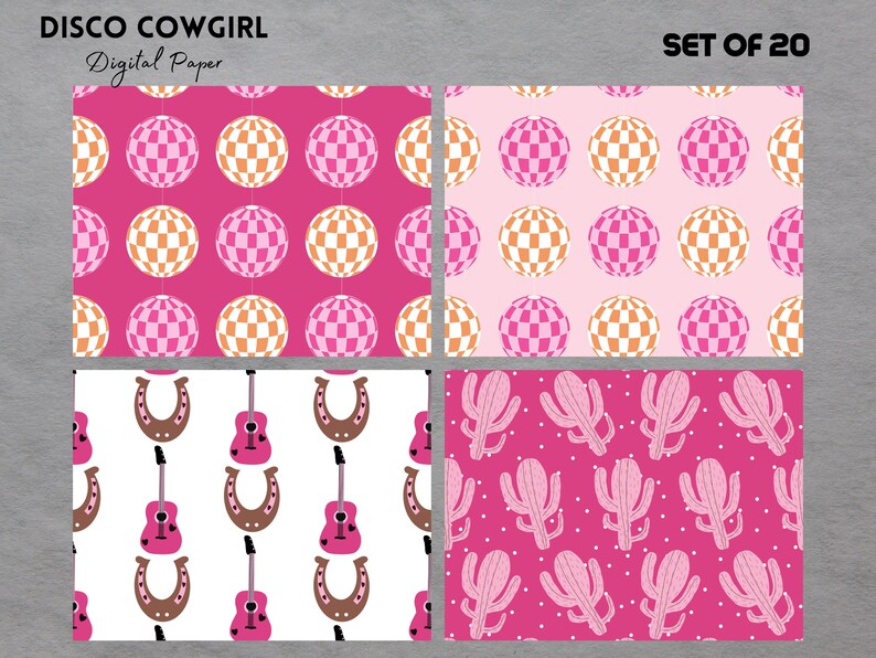 Disco Cowgirl Seamless Pattern Digital Paper Set of 20 Disco Cowgirl ...
