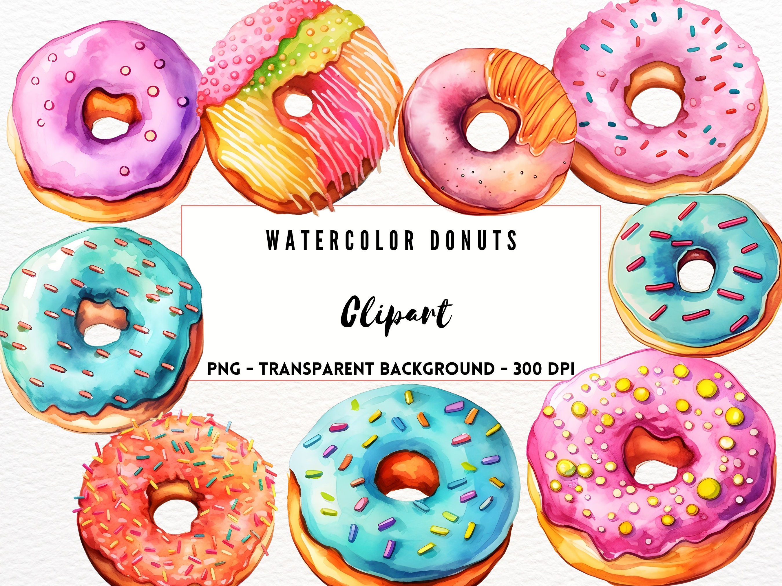 Donuts Watercolor Clipart Bundle Doughnut Clipart Food Clipart Cute ...