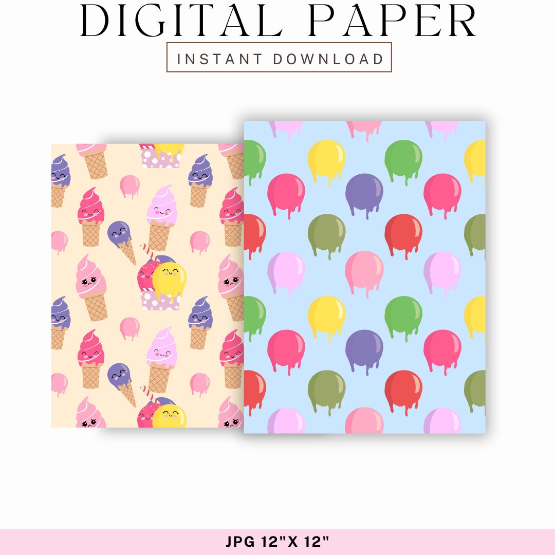 Ice Cream Digital Paper Pack Ice Cream Pattern Scrapbook Paper Ice ...