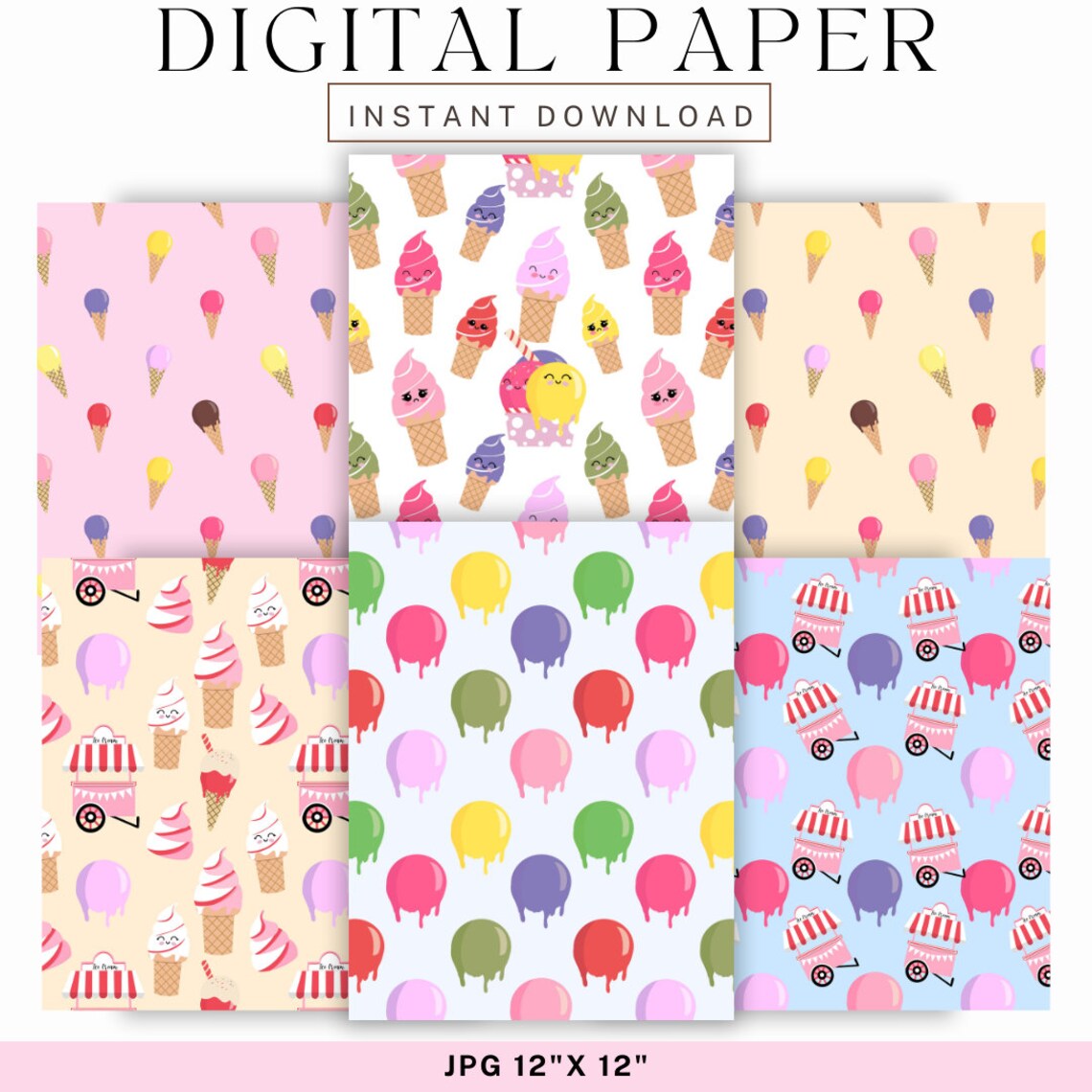 Ice Cream Digital Paper Pack Ice Cream Pattern Scrapbook Paper Ice ...