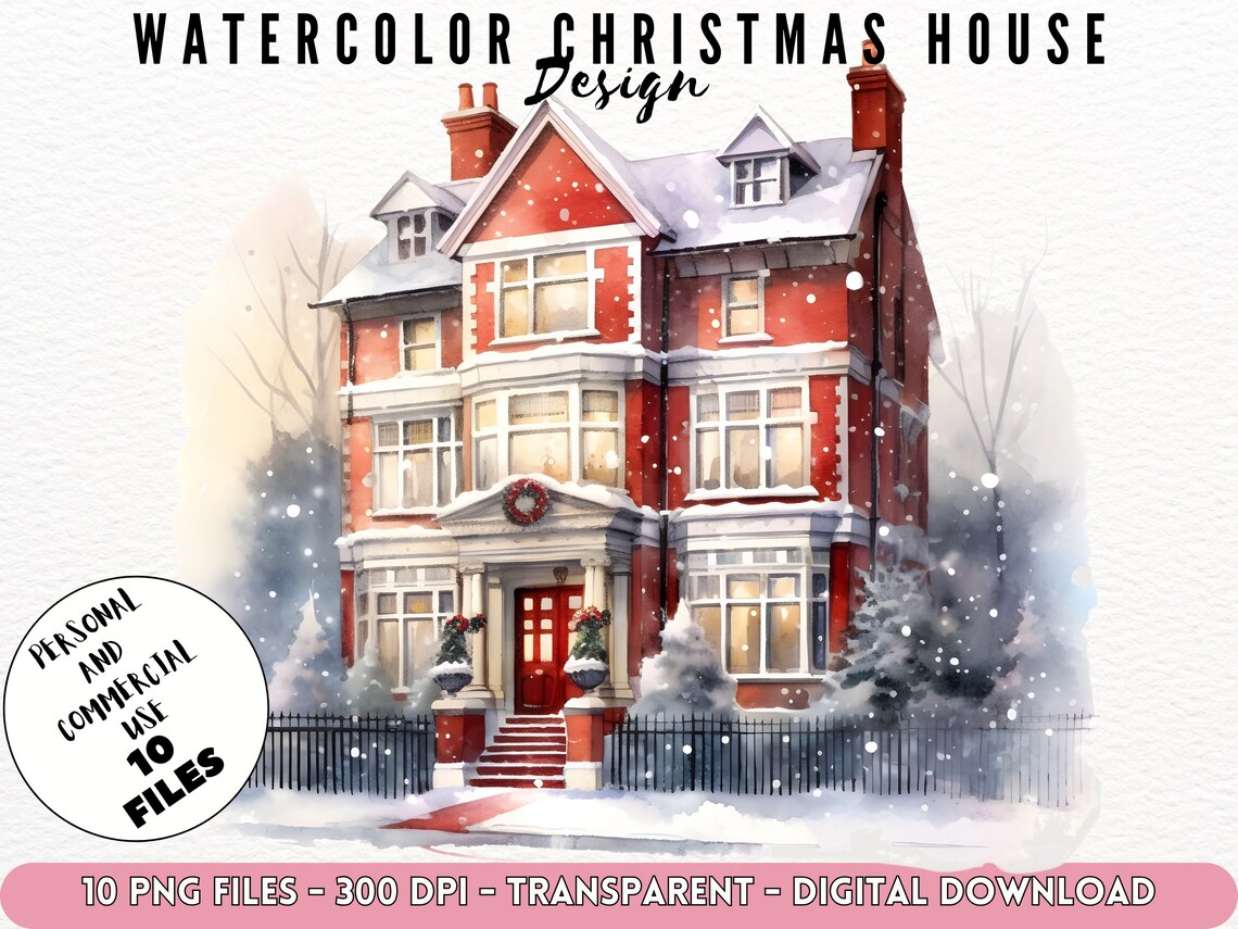 Christmas House Clipart PNG Merry Christmas Cottage House - Etsy