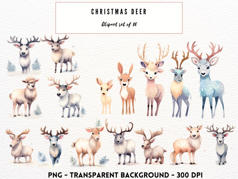 Christmas Deer Clipart Watercolor Christmas Deer Png Woodland - Etsy