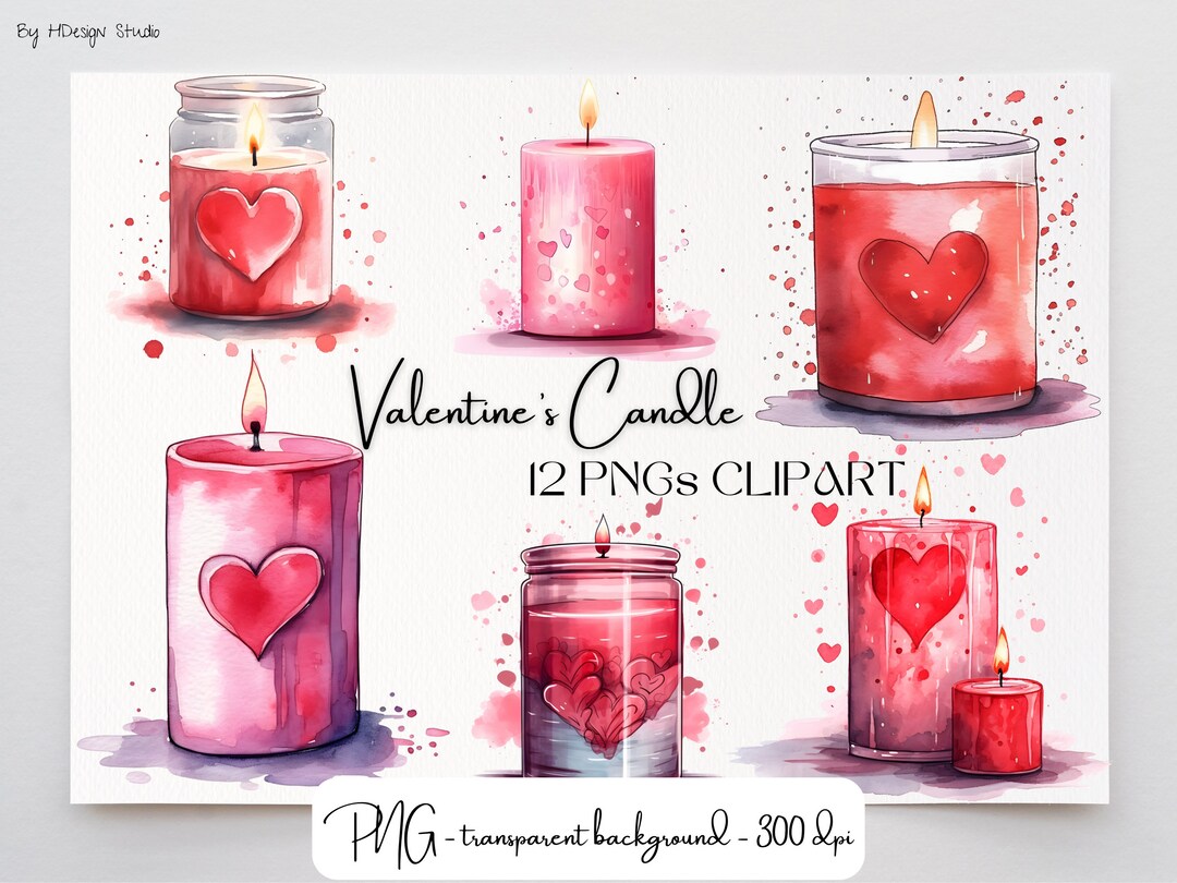 Watercolor Valentines Day Clipart, Valentine Candles Clipart ...