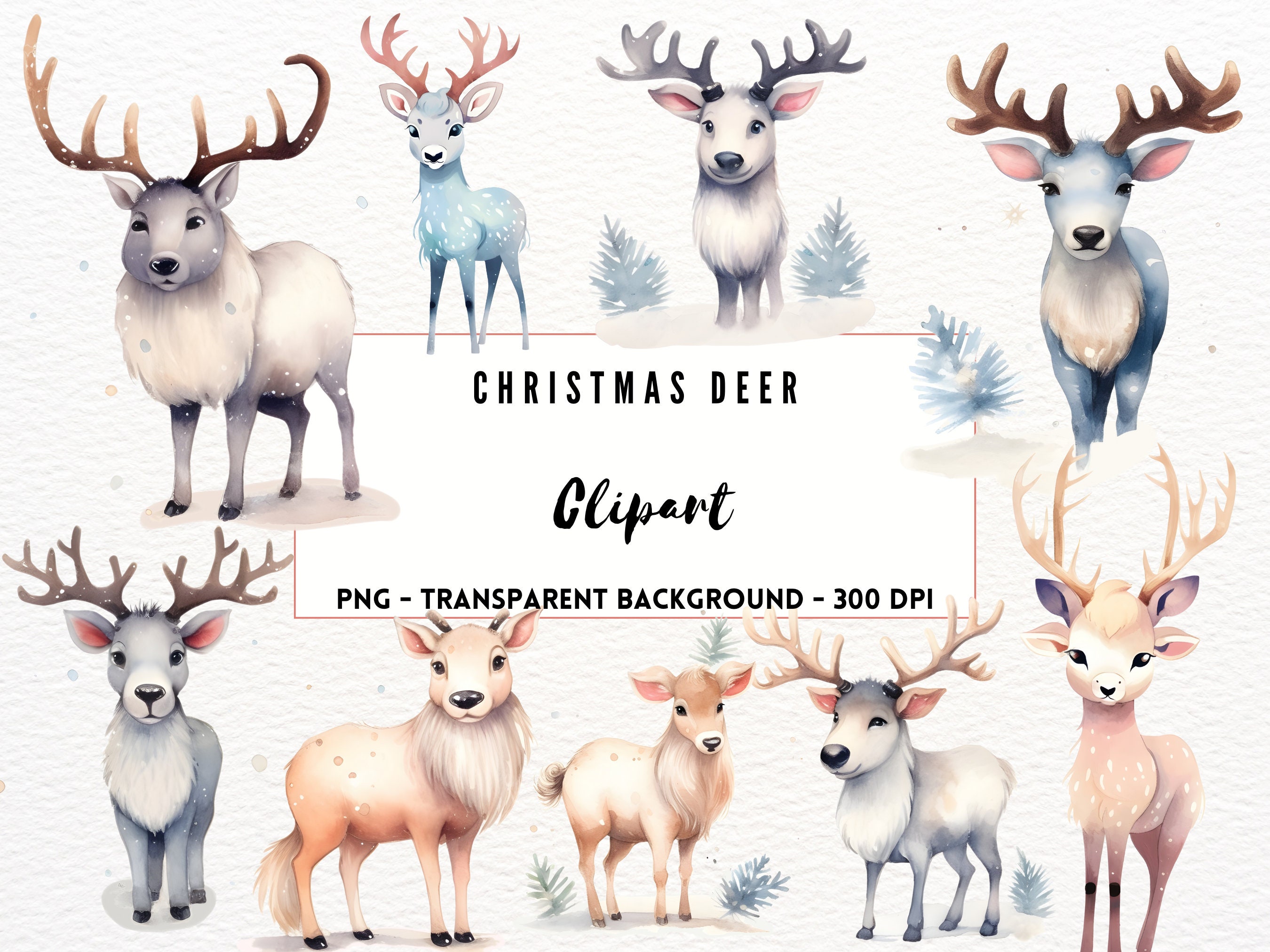 Christmas Deer Clipart Watercolor Christmas Deer Png Woodland - Etsy