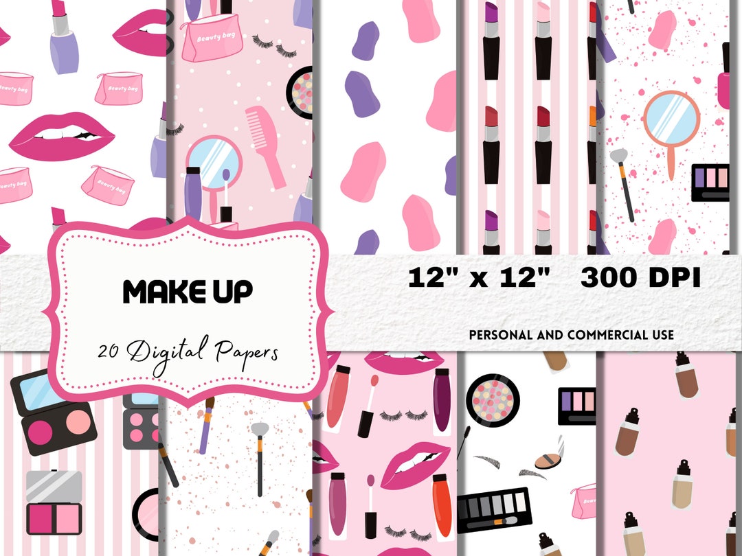Make up Digital Paper Pack Fashion Pattern Lipstick Make up Seamless ...