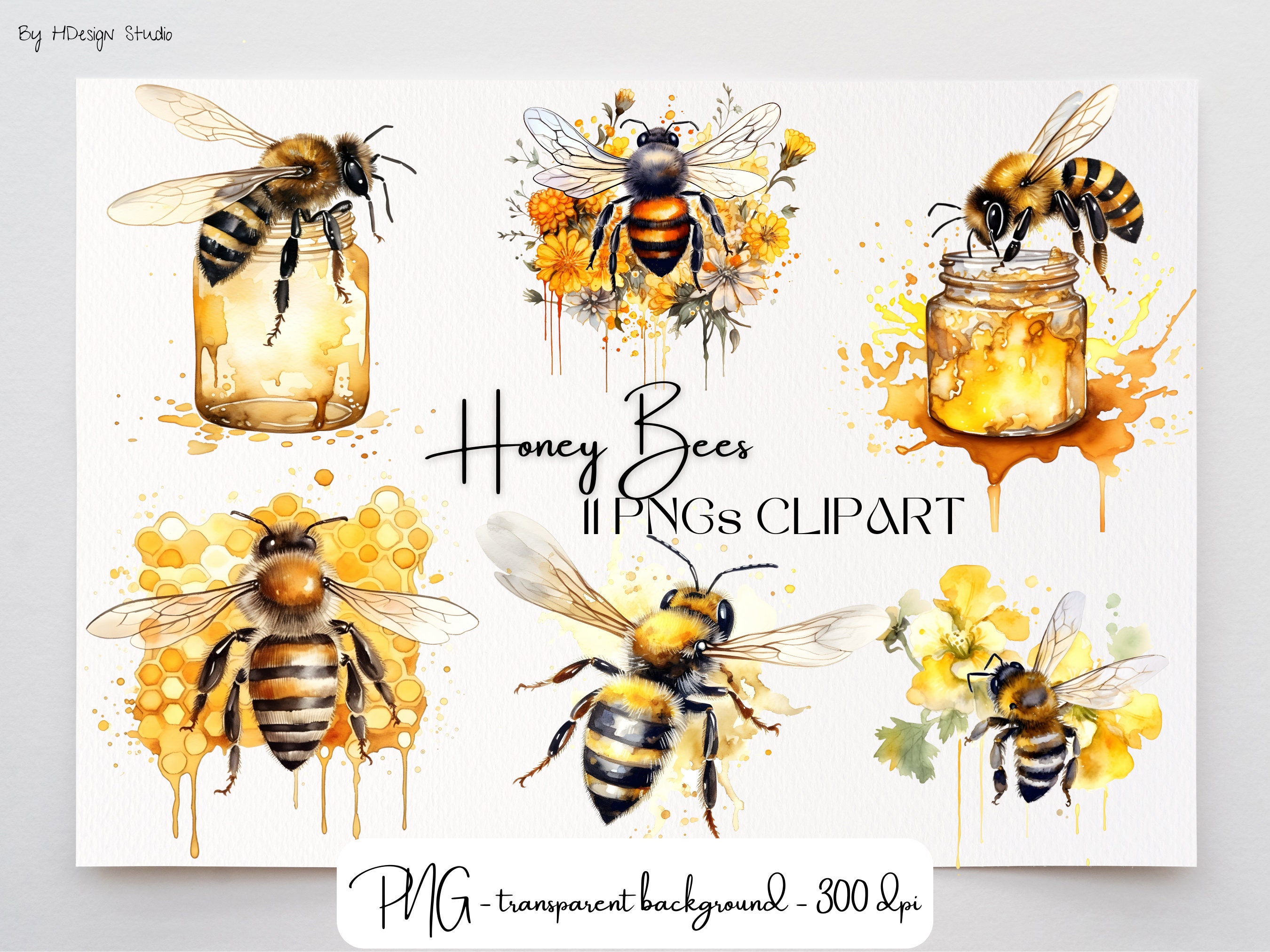Honey Bees Watercolor Clipart, Bumble Bees Clipart, Honey Bees Clipart ...