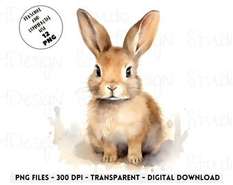 Cute Easter Bunny Clipart, Boho Bunny Clipart, Pastel Watercolor ...